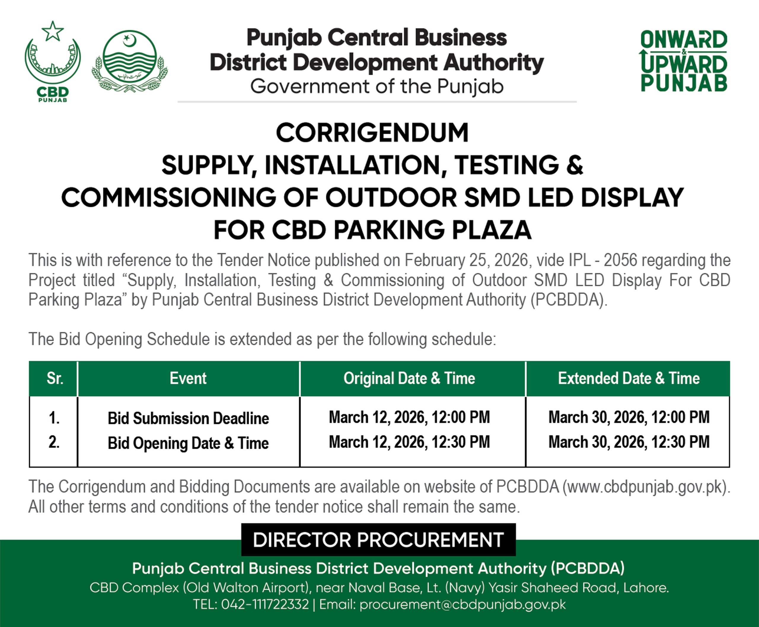 Punjab Tenders - Active Tenders - Central Business District